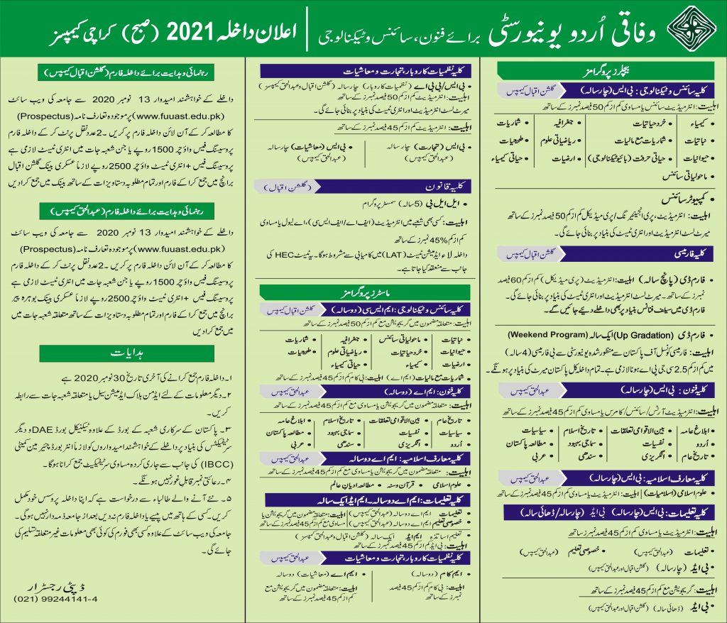 Admission 20-21 Morning Urdu – FUUAST